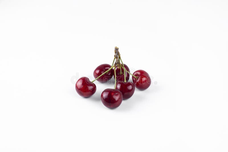 Sweet Cherry. on a Bunch of Cherries with a Leaf. on a White Background ...