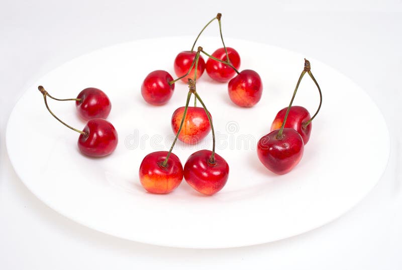 Sweet Cherry on White Plate Stock Photo - Image of pulpy, freshness ...