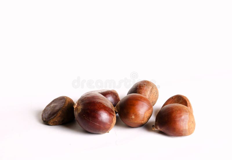 Sweet Chestnuts on White Background Stock Image - Image of ripe, heap ...