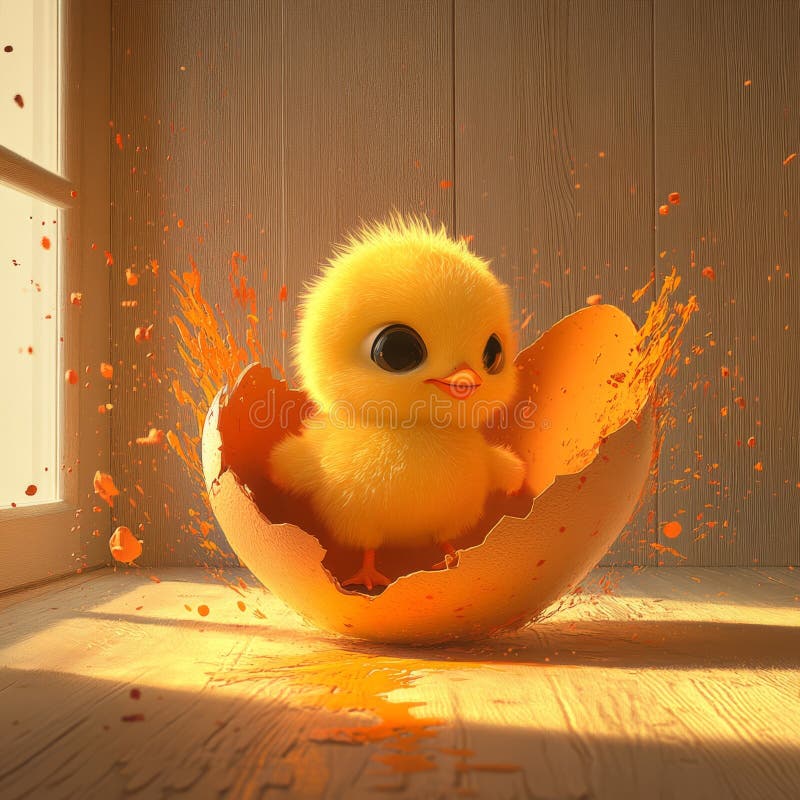 A Sweet Chick Hatches from an Egg, Surrounded by a Bright Splash of ...