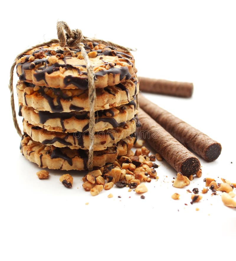 Sweet Chocolate Biscuit Tie Up and Wafer Rolls Stock Image - Image of ...