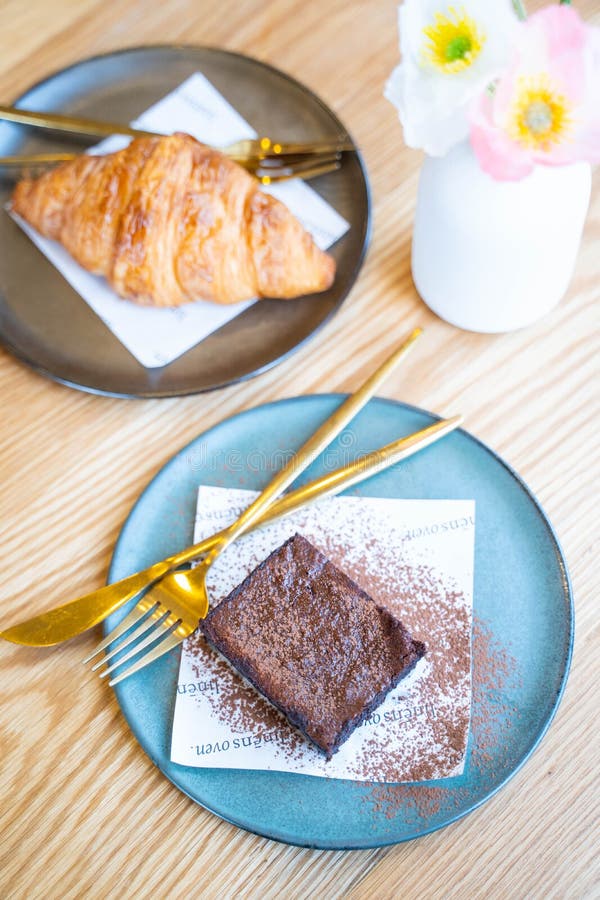 Sweet Chocolate Brownies Serve in Cafe Stock Image - Image of serve ...