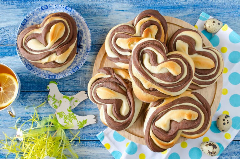 Sweet Chocolate Buns Heart on the Table Stock Photo - Image of brown ...