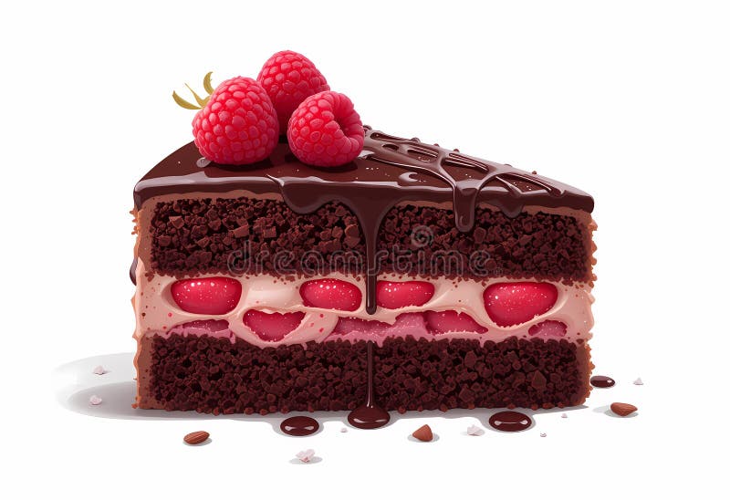 Sweet Chocolate Cake with Raspberry Filling and Chocolate Ganache Stock ...