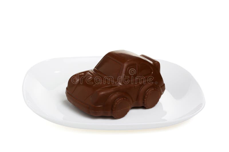 A Sweet Chocolate Car on White Plate Stock Image - Image of white, food ...