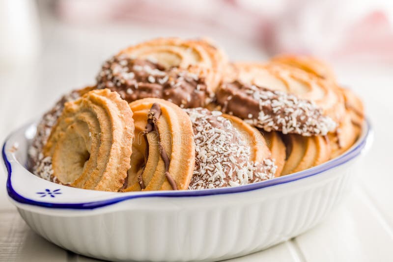 Sweet Chocolate Cookies in Bowl on White Table Stock Image - Image of ...