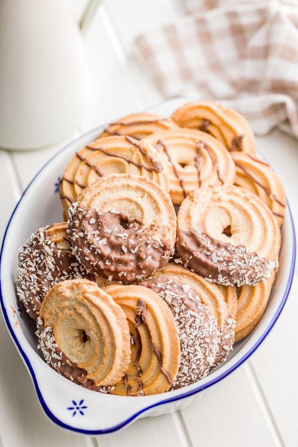 Sweet Chocolate Cookies in Bowl on White Table Stock Photo - Image of ...
