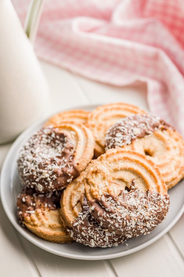 Sweet Chocolate Cookies on Plate on White Table Stock Image - Image of ...