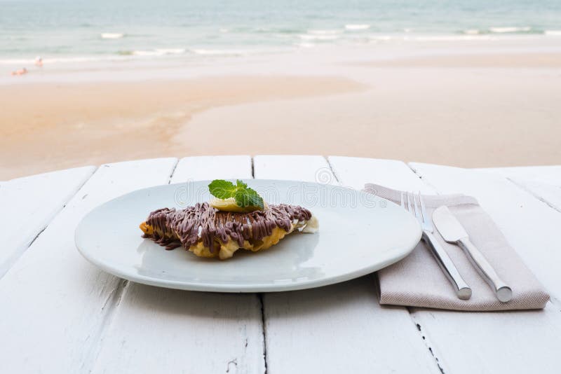 Sweet Chocolate Dessert on the Beach Stock Image - Image of dessert ...