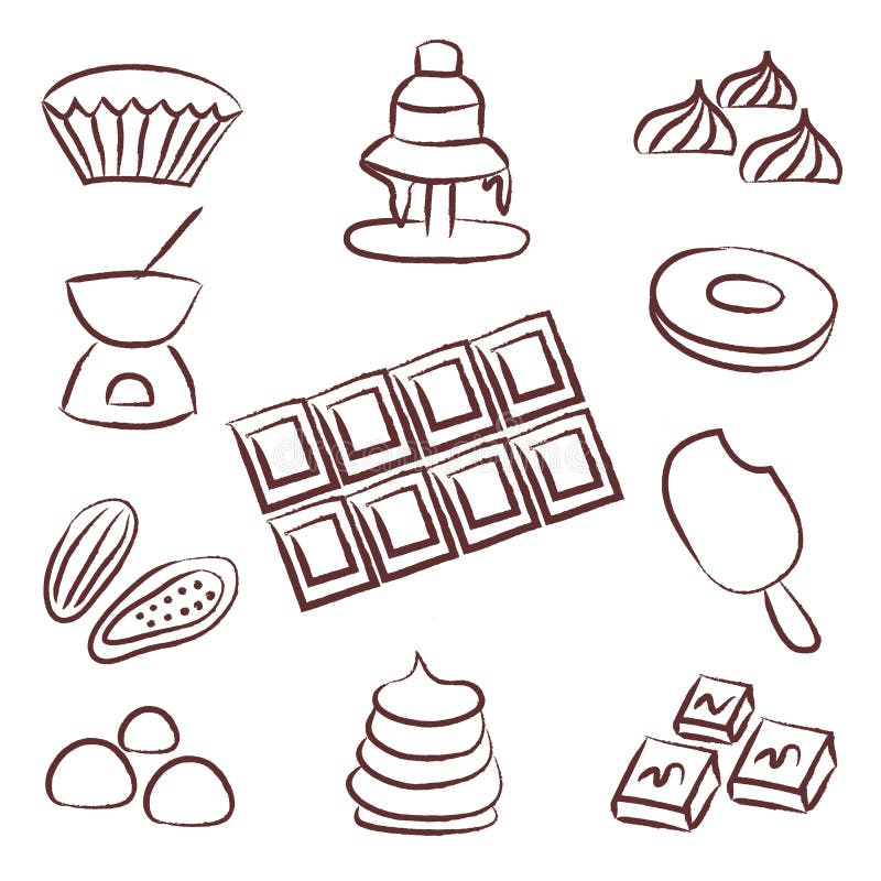 Sweet Chocolate Doodle Sketch Icons Set Stock Vector - Illustration of ...