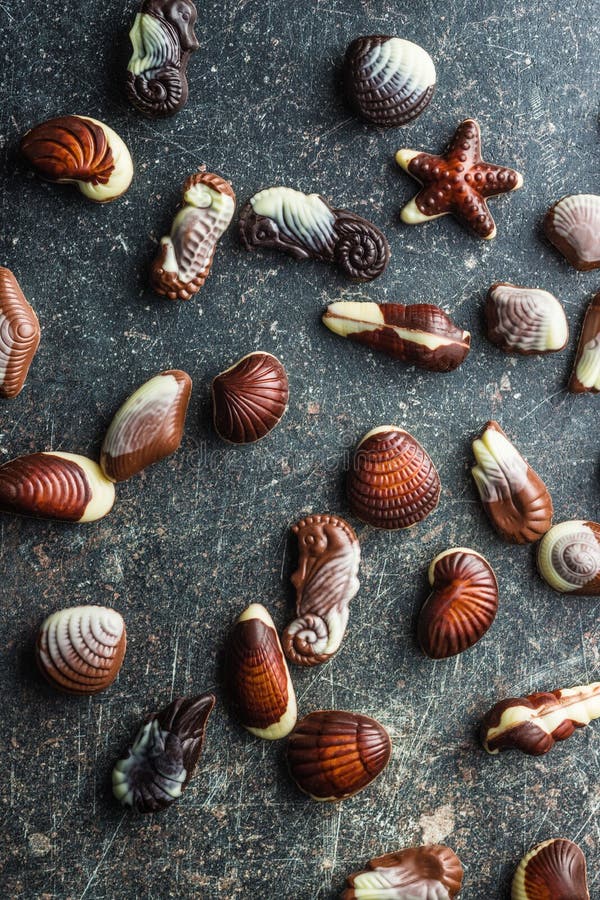 Sweet chocolate seashells. stock photo. Image of dessert - 107465690