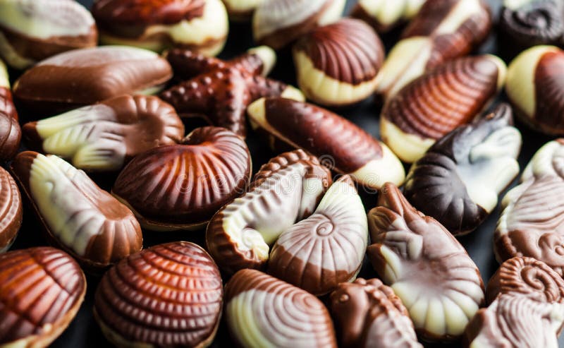 Sweet chocolate seashells. stock image. Image of romance - 107466995