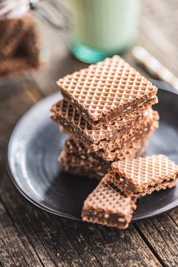 Sweet Chocolate Wafer on Plate Stock Photo - Image of wafer, candy ...