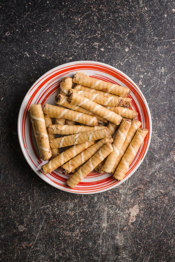 Sweet Chocolate Waffle Rolls. Stock Photo - Image of cocoa, cookie ...