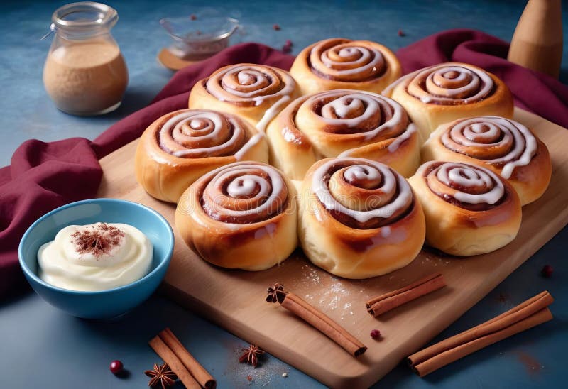 Sweet Cinnamon Rolls and Ingredients Stock Illustration - Illustration ...