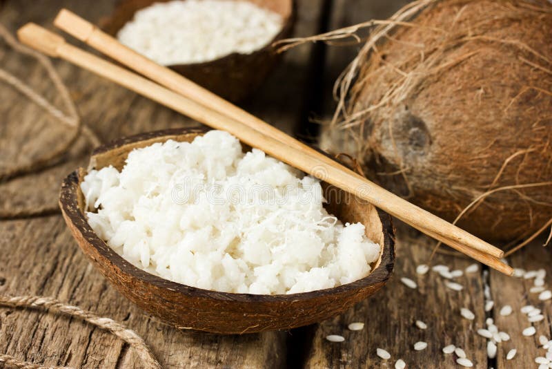 Sweet Coconut Rice in Half Coconut Shell Stock Image - Image of china ...
