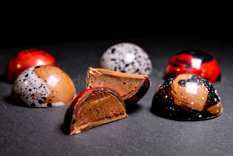 Sweet, Colorful, Glossy Candies and Handmade Chocolates Stock Photo ...