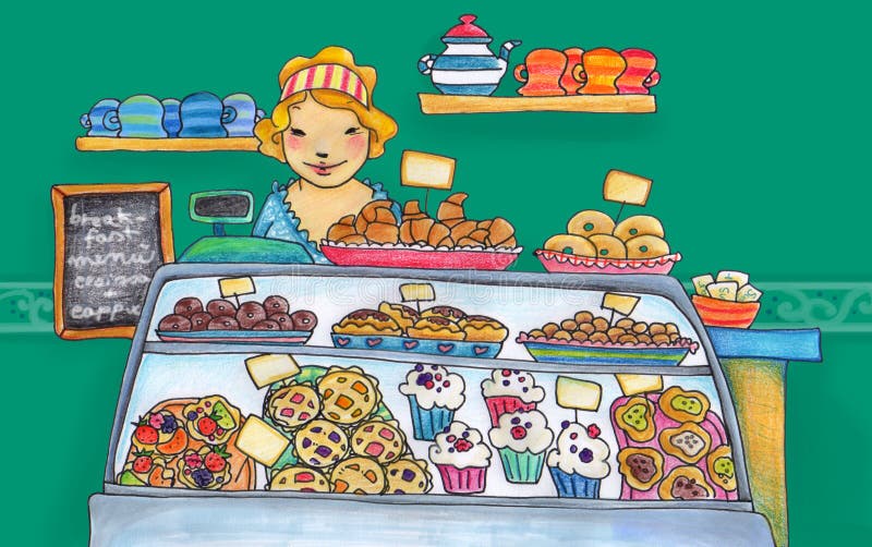 Sweet confectioner shop stock illustration. Illustration of person ...