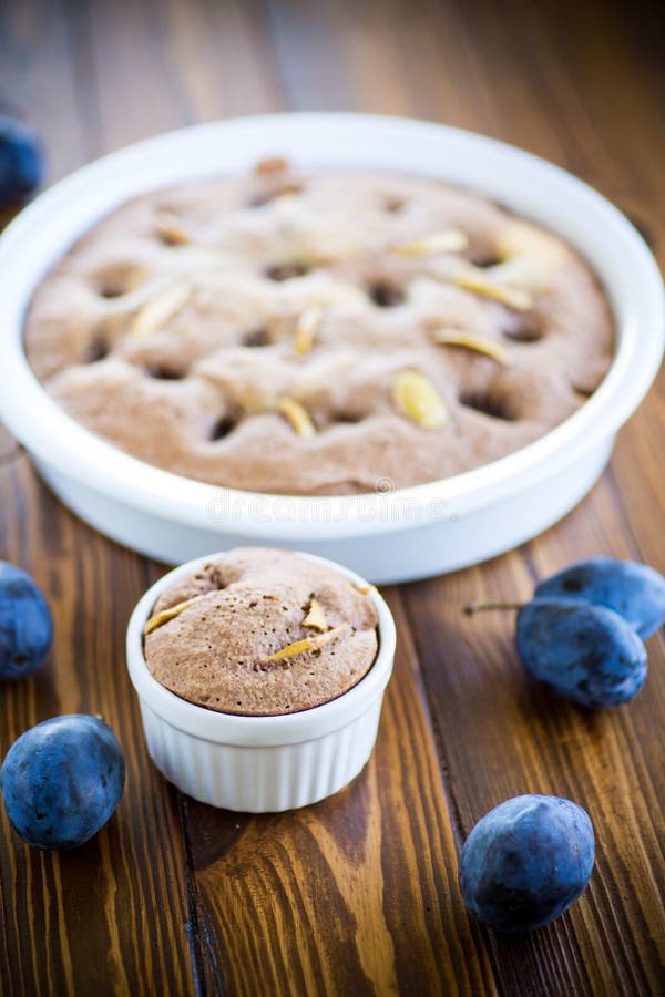 Sweet Cooked Sponge Cake with Plums, on a Table. Stock Photo - Image of ...