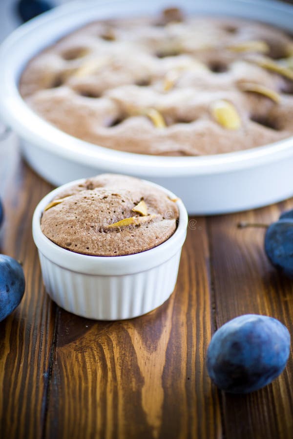 Sweet Cooked Sponge Cake with Plums, on a Table Stock Photo - Image of ...