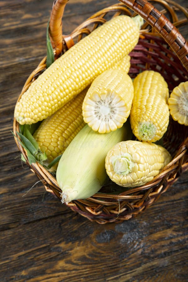 Sweet corn in the basket stock image. Image of corn - 148706199