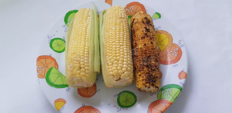 Sweet Corn, Butter and Salt Boiled and Roasted Stock Photo - Image of ...