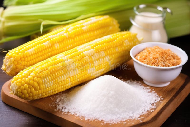 Sweet Corn on the Cob with Butter Glaze and Salt Sprinkles Stock Photo ...