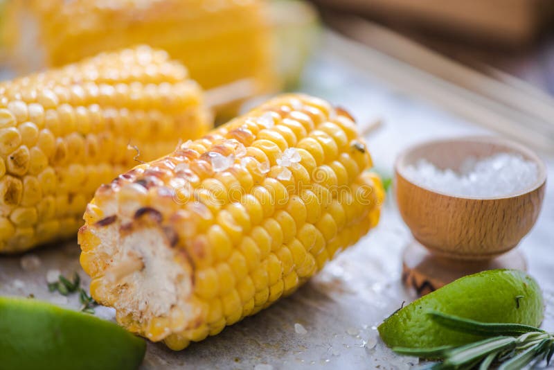 Sweet Corn Cob Grilled Served with Salt Stock Image - Image of party ...