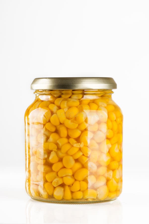 Sweet Corn in Glass Jar Isolated on White Stock Image - Image of ...