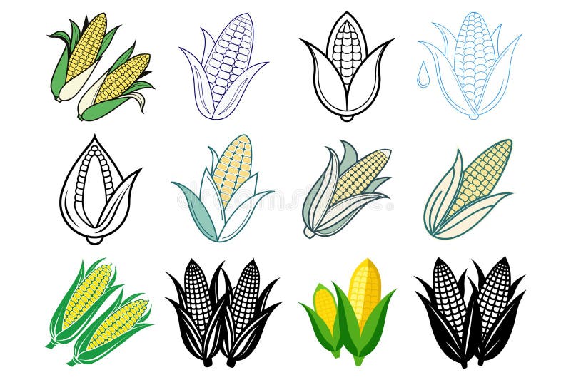 Sweet Corn Icons Farm Fresh Maize Illustrations, Graphic Design ...