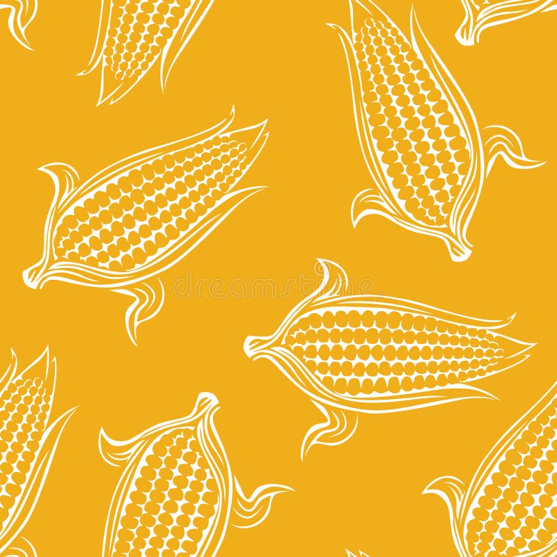 Sweet Corn Seamless Pattern on Yellow Background. Stock Vector ...
