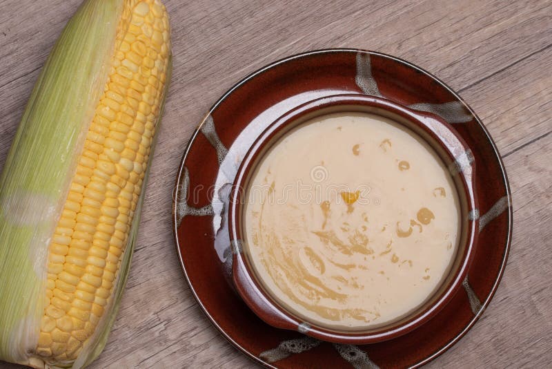 Sweet Corn Soup in a Ceramic Cup on Wooden Background Stock Photo ...