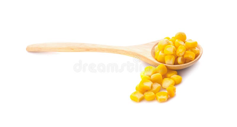 Sweet Corn in the Wooden Spoon an Isolated on White Background Stock ...