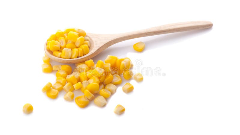 Sweet Corn in the Wooden Spoon an Isolated on White Background Stock ...