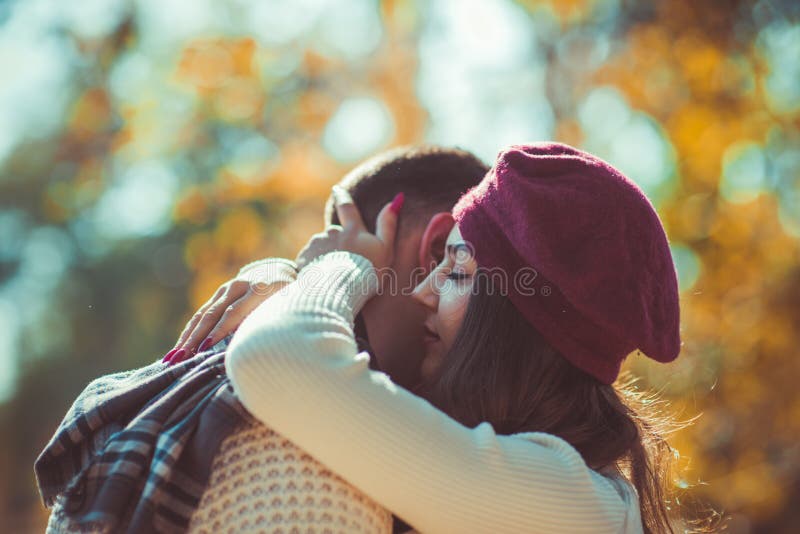 Sweet Couple is Outdoors in Nature, Looking Peacefully Stock Image ...