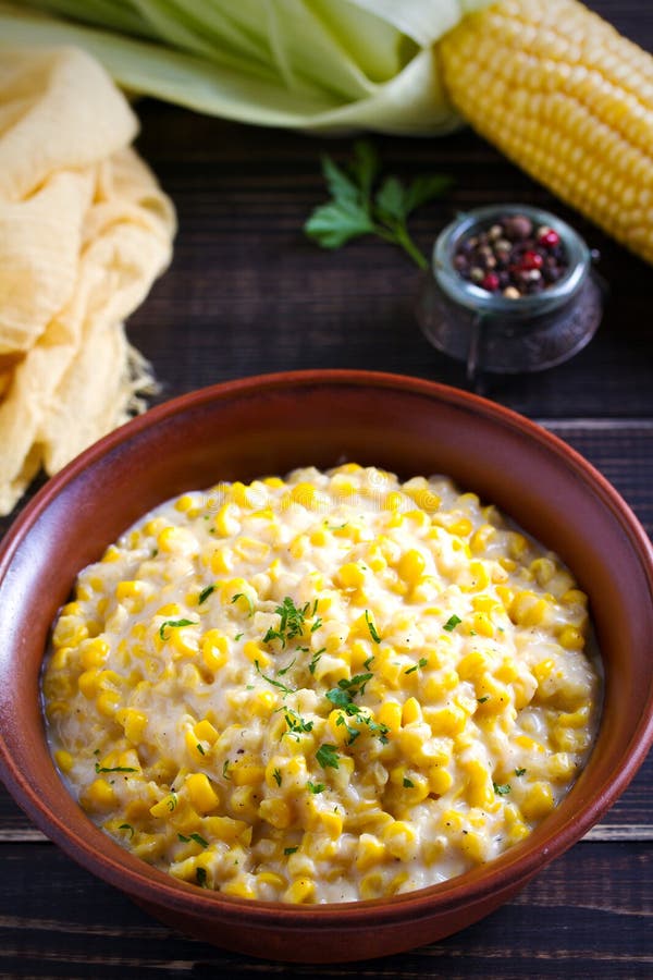 Sweet and Creamy Corn in Bowl. Corn Dish Stock Photo - Image of gourmet ...