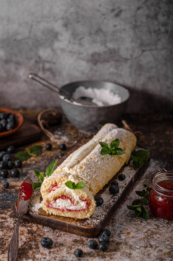 Sweet creamy roulade stock image. Image of cake, cream - 184715981
