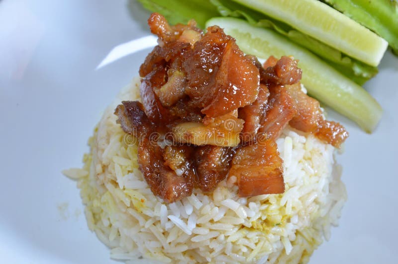 Sweet Crispy Fat Pork Topping on Rice Stock Photo - Image of ...