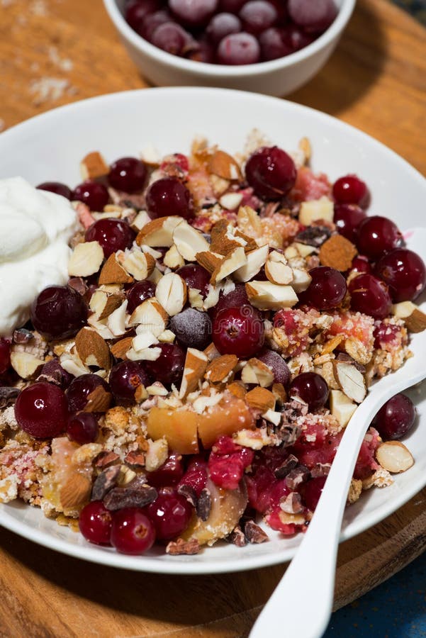 Sweet Crumble with Fresh Berries, Vertical Stock Photo - Image of nuts ...
