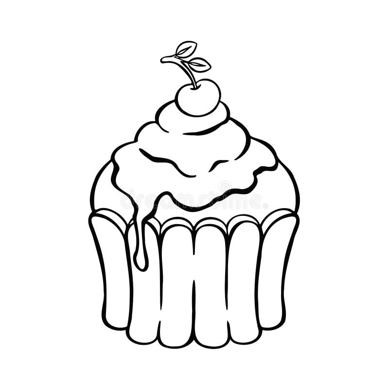 Sweet Cupcake Bun Cake Dessert Hand Drawn Illustration Stock Vector