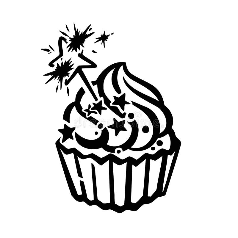 Sweet Cupcake Bun Cake Dessert Hand Drawn Illustration Stock Vector