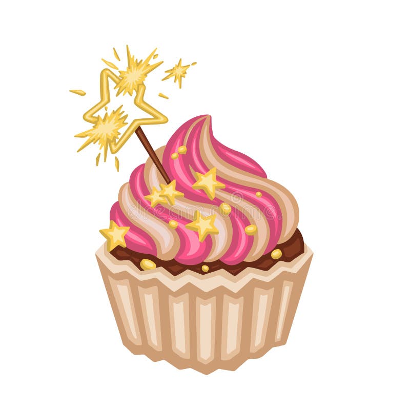 Sweet Cupcake Bun Cake Dessert Hand Drawn Illustration Stock Vector