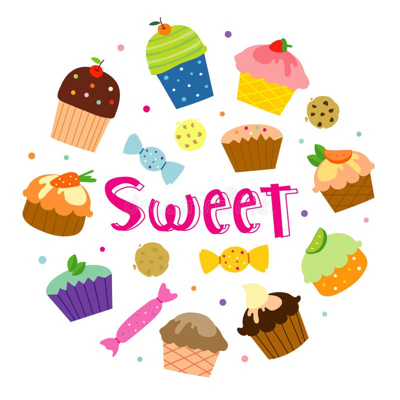 Sweet Cupcake Cut Cartoon Design Vector Stock Vector - Illustration of ...