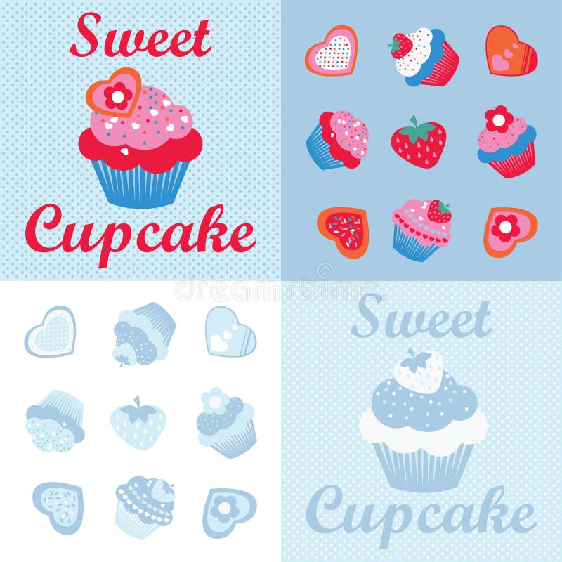 Sweet cupcakes desingn set stock vector. Illustration of graphic - 41188723