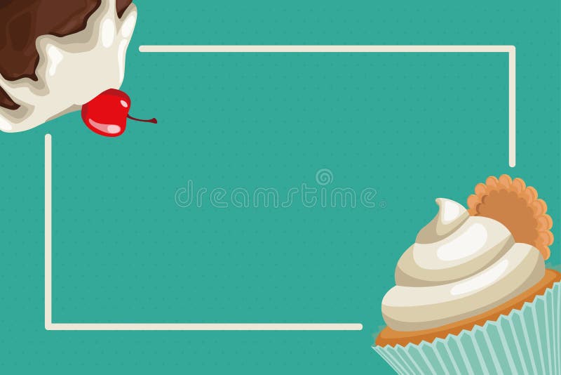 Sweet cupcakes in frame stock vector. Illustration of snacks - 265521564