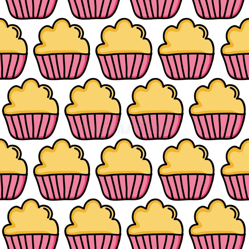 Sweet Cupcakes Pastry Bakery Pattern Stock Vector - Illustration of ...
