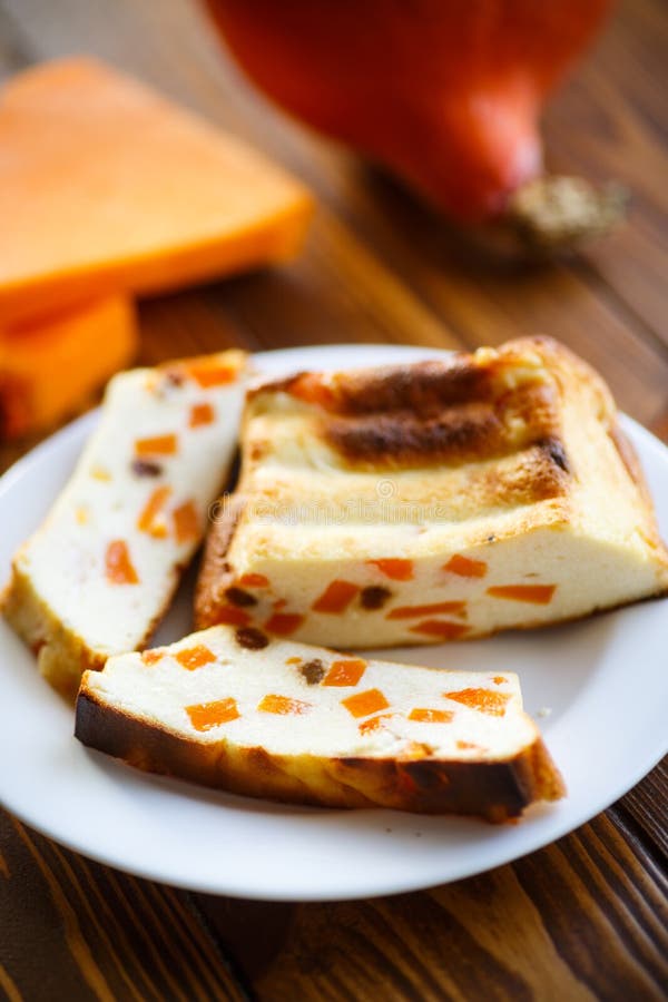 Sweet Curd Pudding with Chunks of Pumpkin Inside Stock Photo - Image of ...