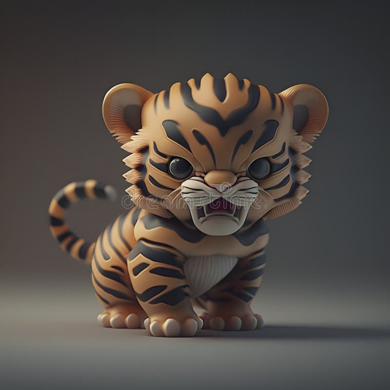 Sweet and Cute Angry Little Tiger in 3D Rendering Stock Illustration ...