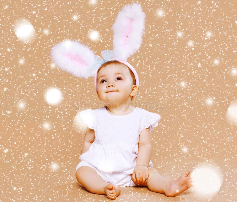 Sweet Cute Baby in Costume Easter Bunny Stock Photo - Image of girl ...