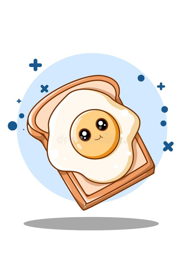 Sweet and Cute Bread with Egg Cartoon Illustration Stock Vector ...